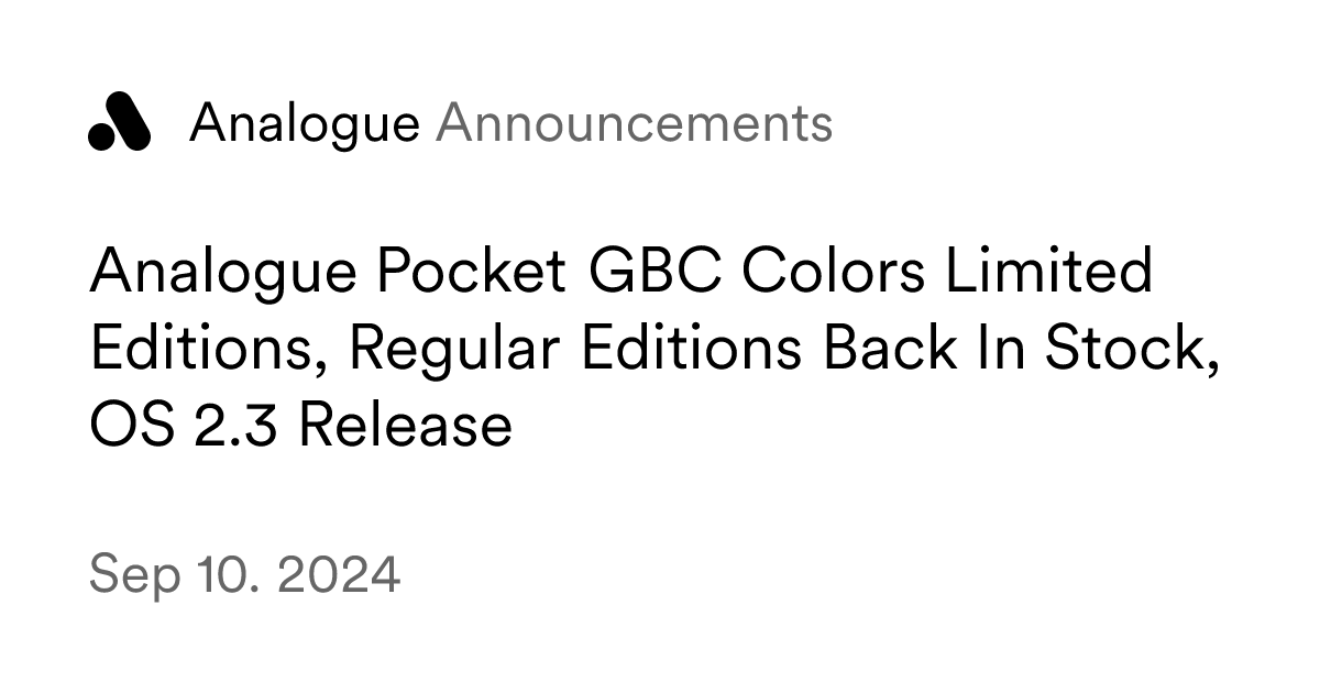 Analogue Pocket GBC Colors Limited Editions, Regular Editions Back In ...